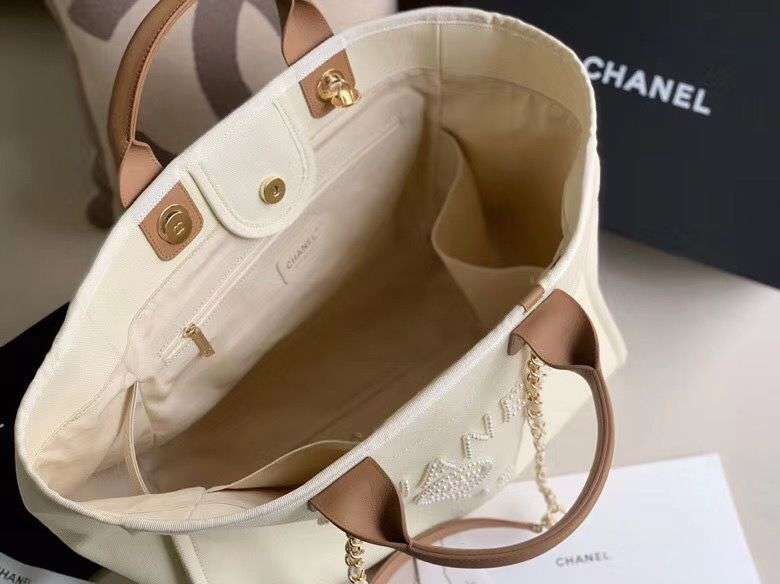 Chanel Large Deauville Pearl Tote Bag White For Women 15in/38cm A66941 ...