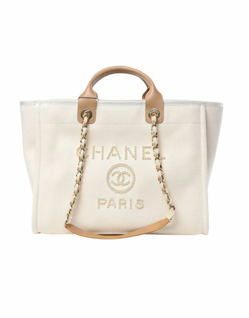 Chanel Large Deauville Pearl Tote Bag White For Women 15in/38cm A66941 ...